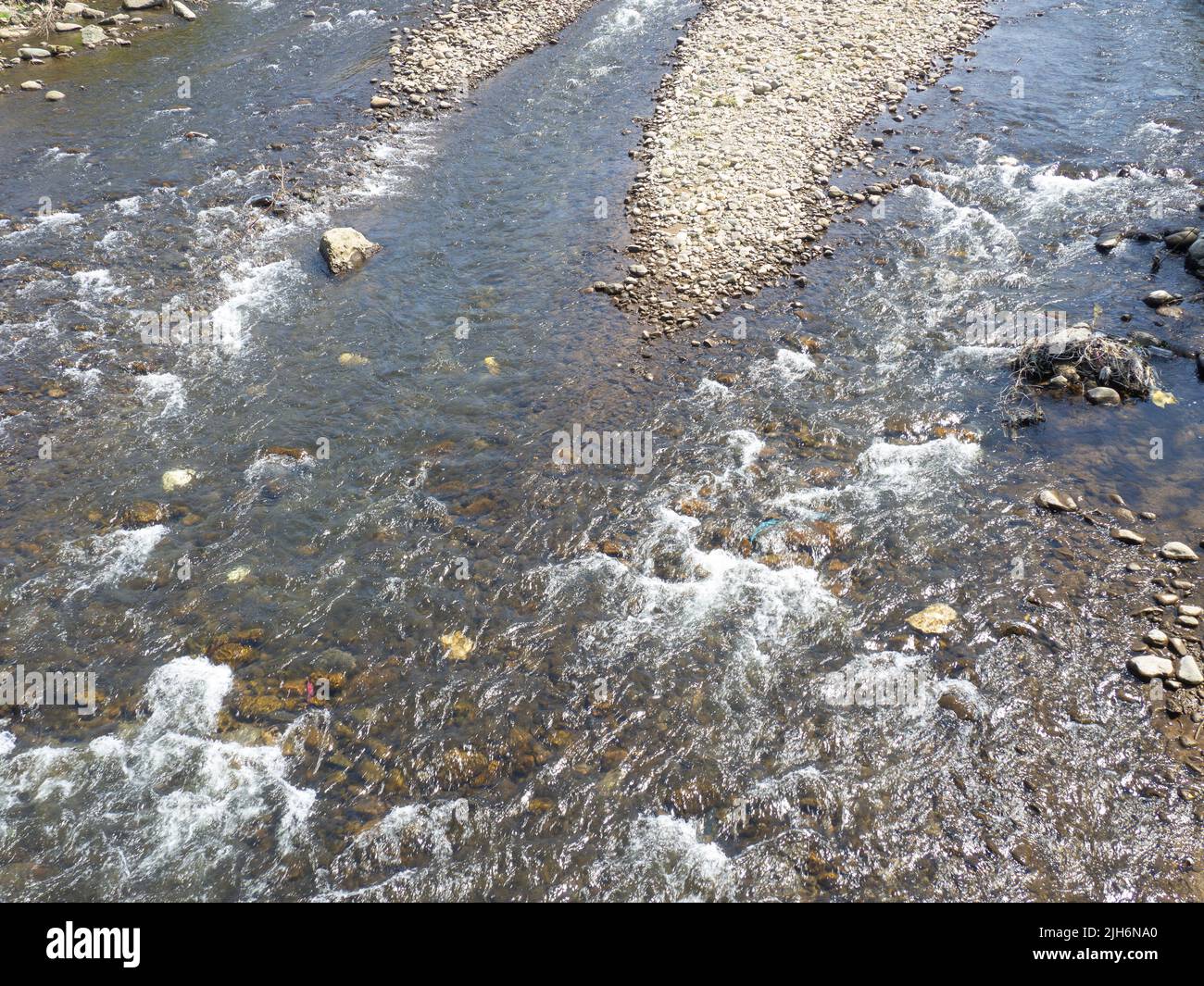 Rapid flow of the river. Big river, view from above. View from the ...