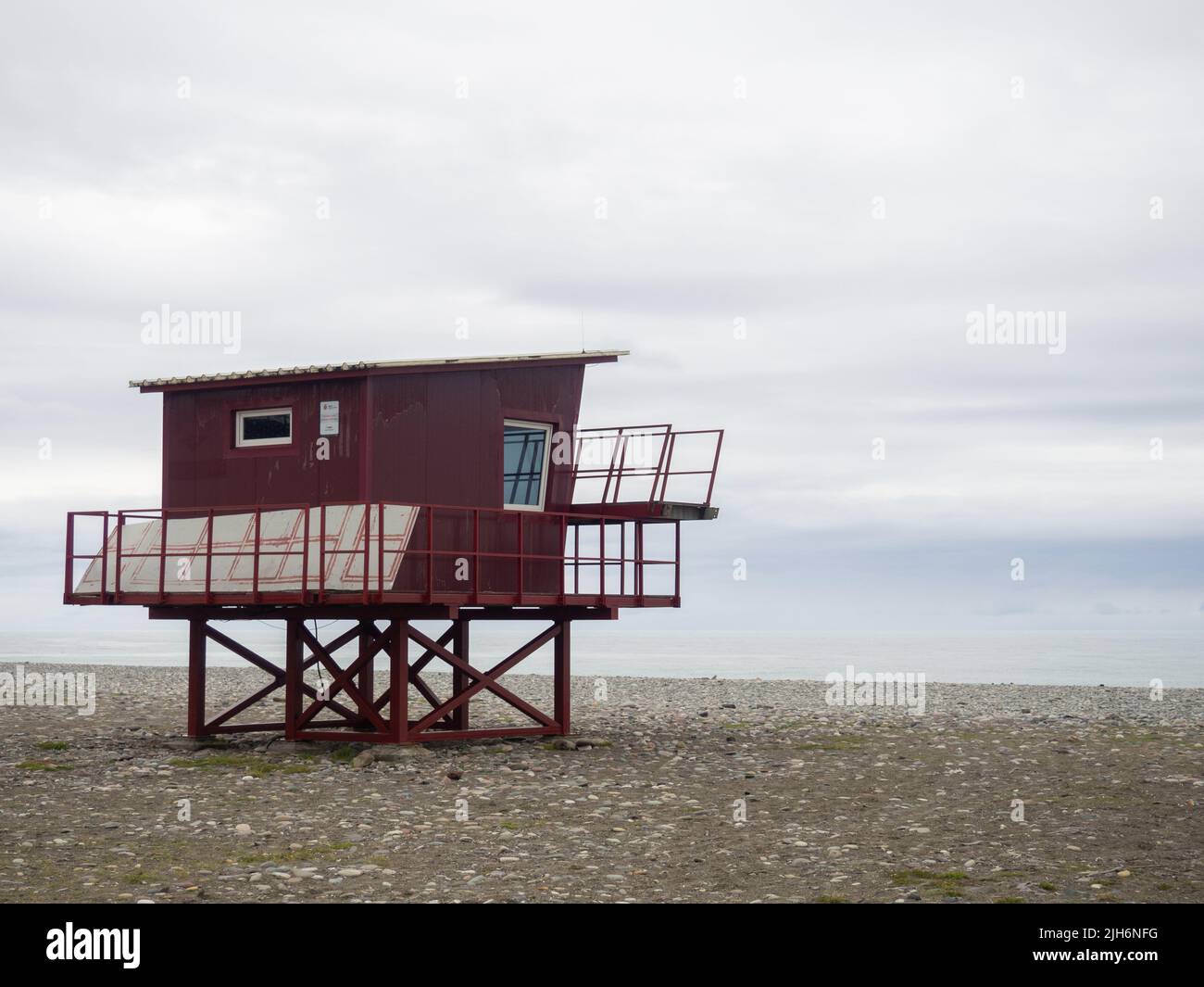 Lifeguard booth on the beach. The beach is out of season. wooden ...