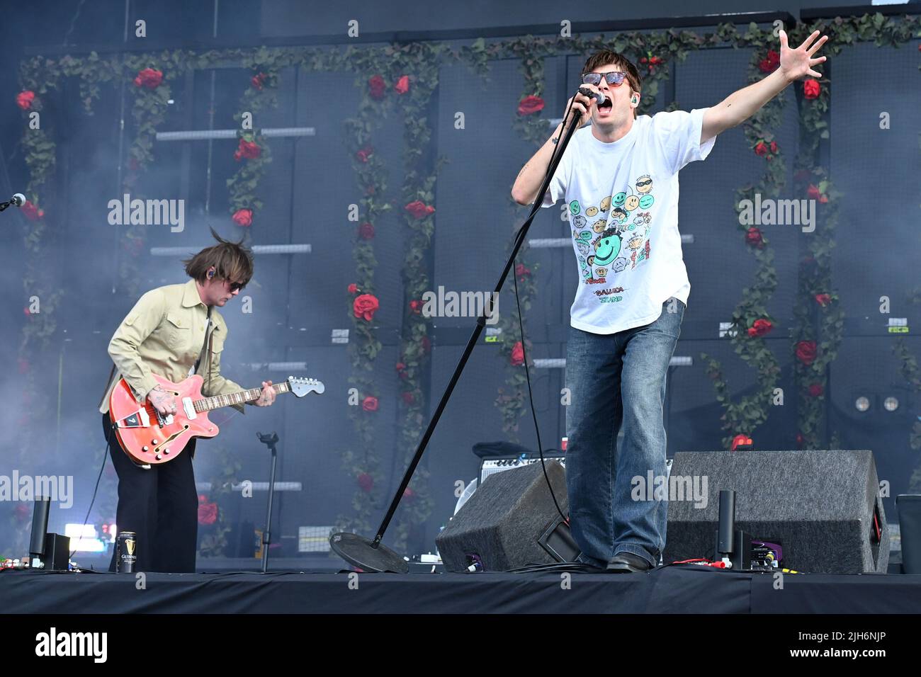 London, UK. 15 July 2022. Grian Chatten of Fontaines DC performs as a ...
