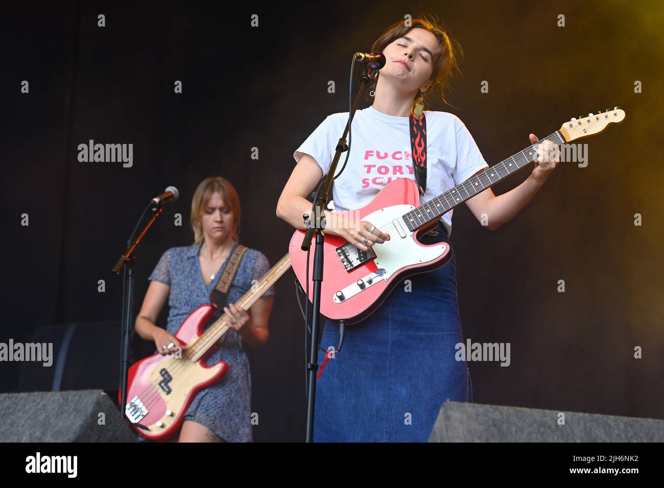 London, UK. 15 July 2022. Goat Girl perform as a support act for Sam ...