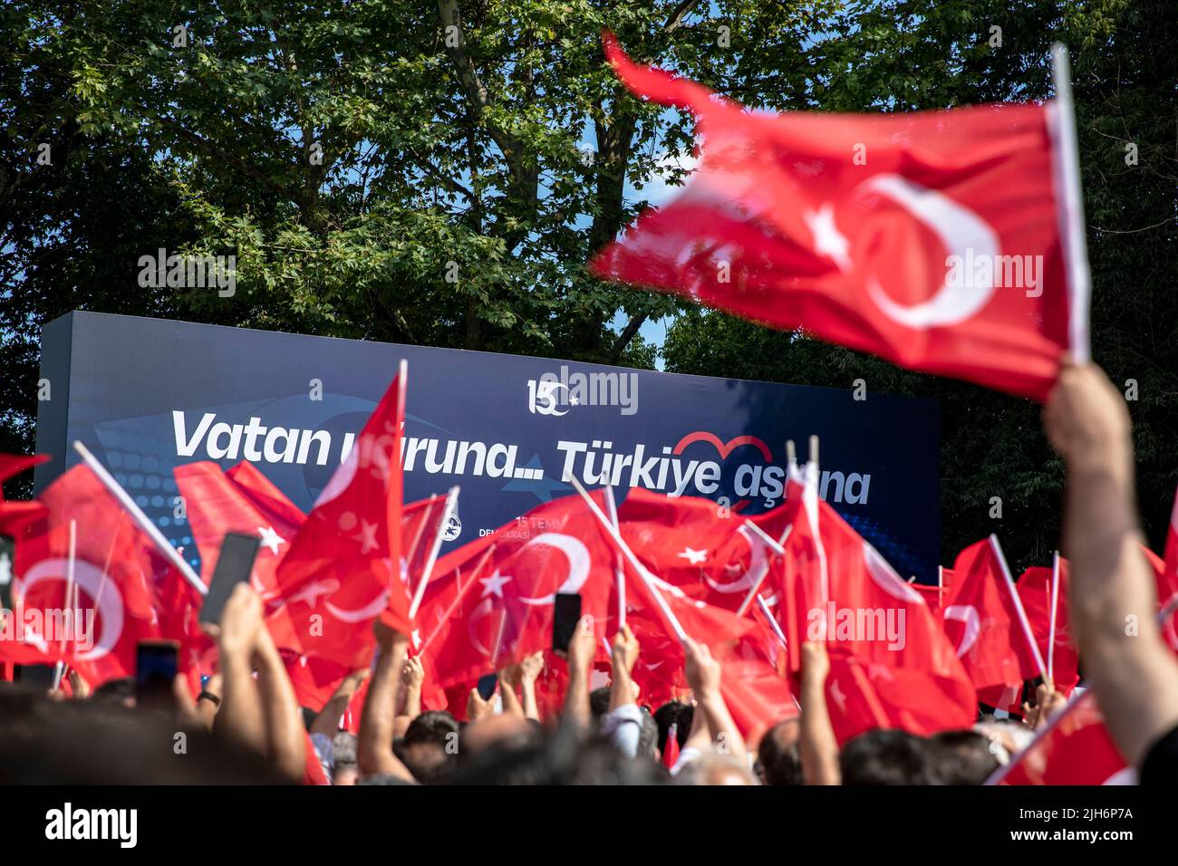 Istanbul, Turkey. 15th July, 2022. People holding flags take part ...
