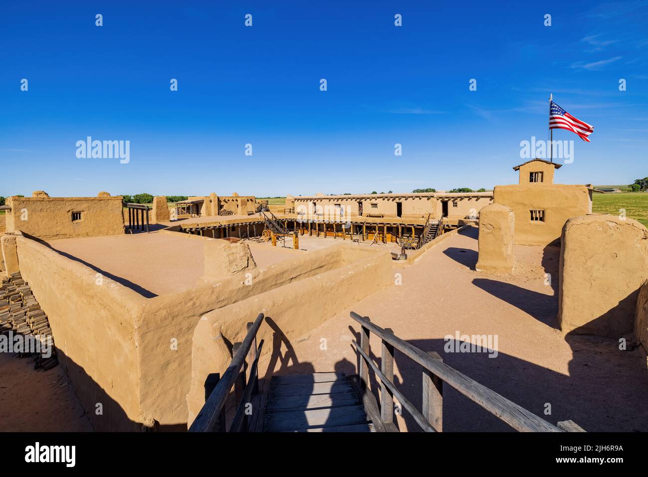 Sunny view of the Bent's Old Fort National Historic Site at Colorado ...