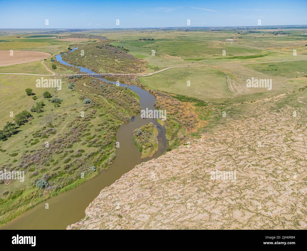 Aerial view of the historical Bents New Fort at Colorado Stock Photo ...