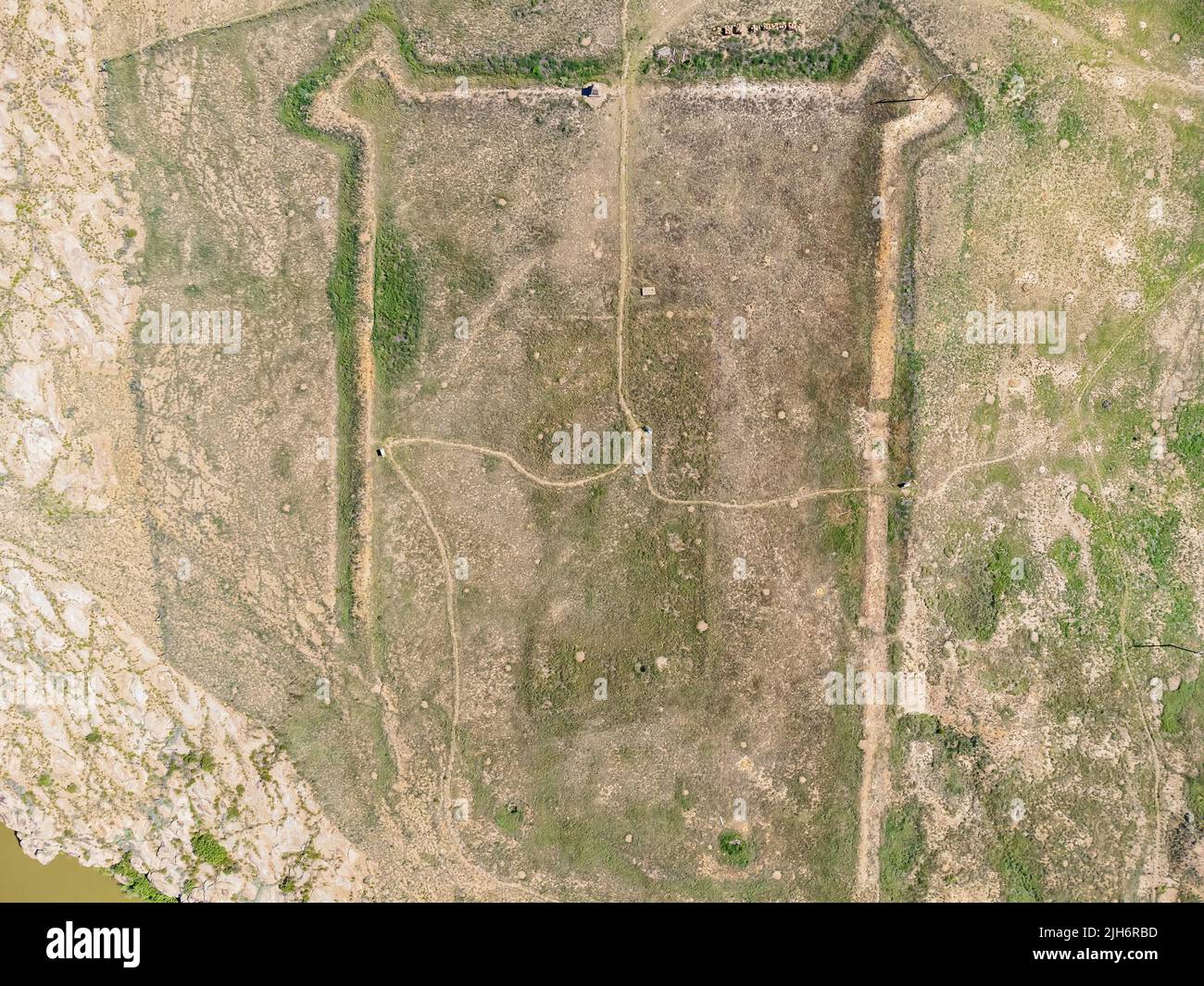 Aerial view of the historical Bents New Fort at Colorado Stock Photo ...