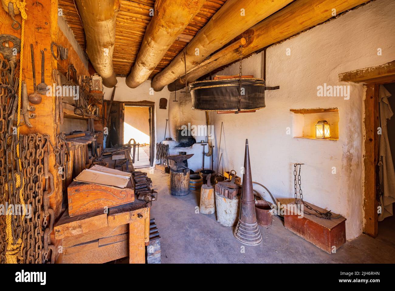 Colorado, JUL 10 2022 - Interior view of the Bent's Old Fort National ...