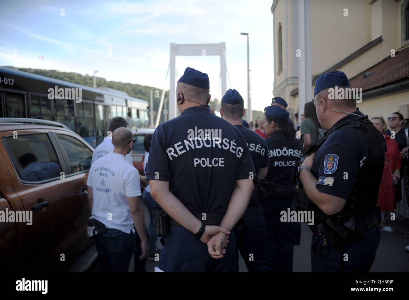 Budapest, Hungary, 15th Jul 2022, Protestors block Elisabeth Bridge ...
