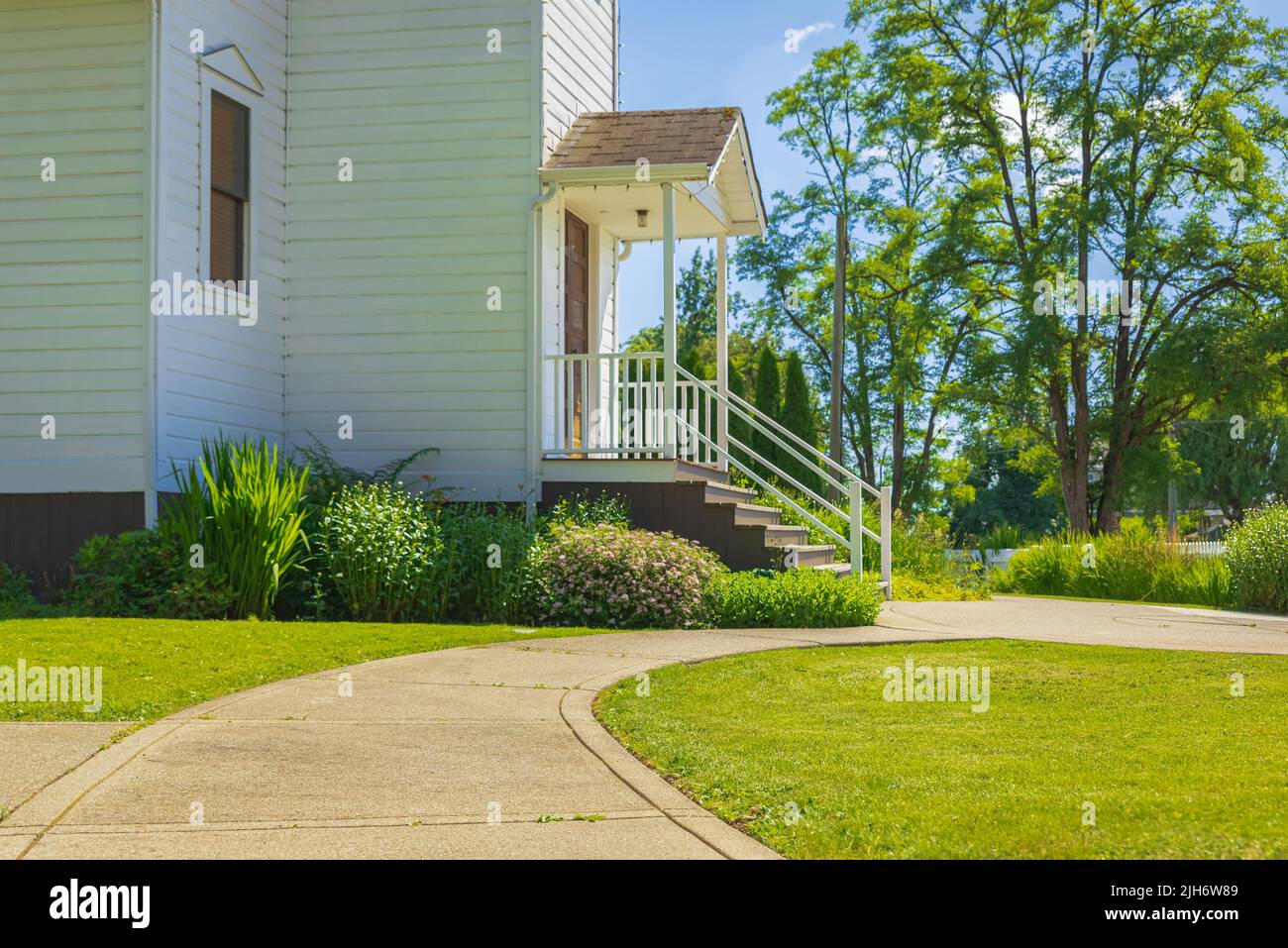 Entrance into small traditional church in rural. Exterior of a Little ...