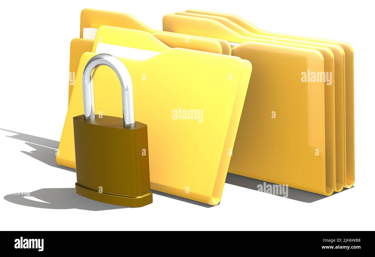 Yellow files with metal pad lock, 3d rendering Stock Photo - Alamy