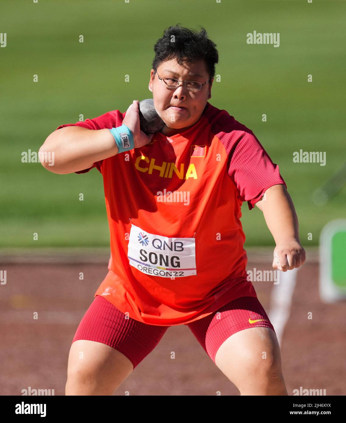 China’s Jiayuan Song during the Women’s Shot Put Qualifier on day one ...