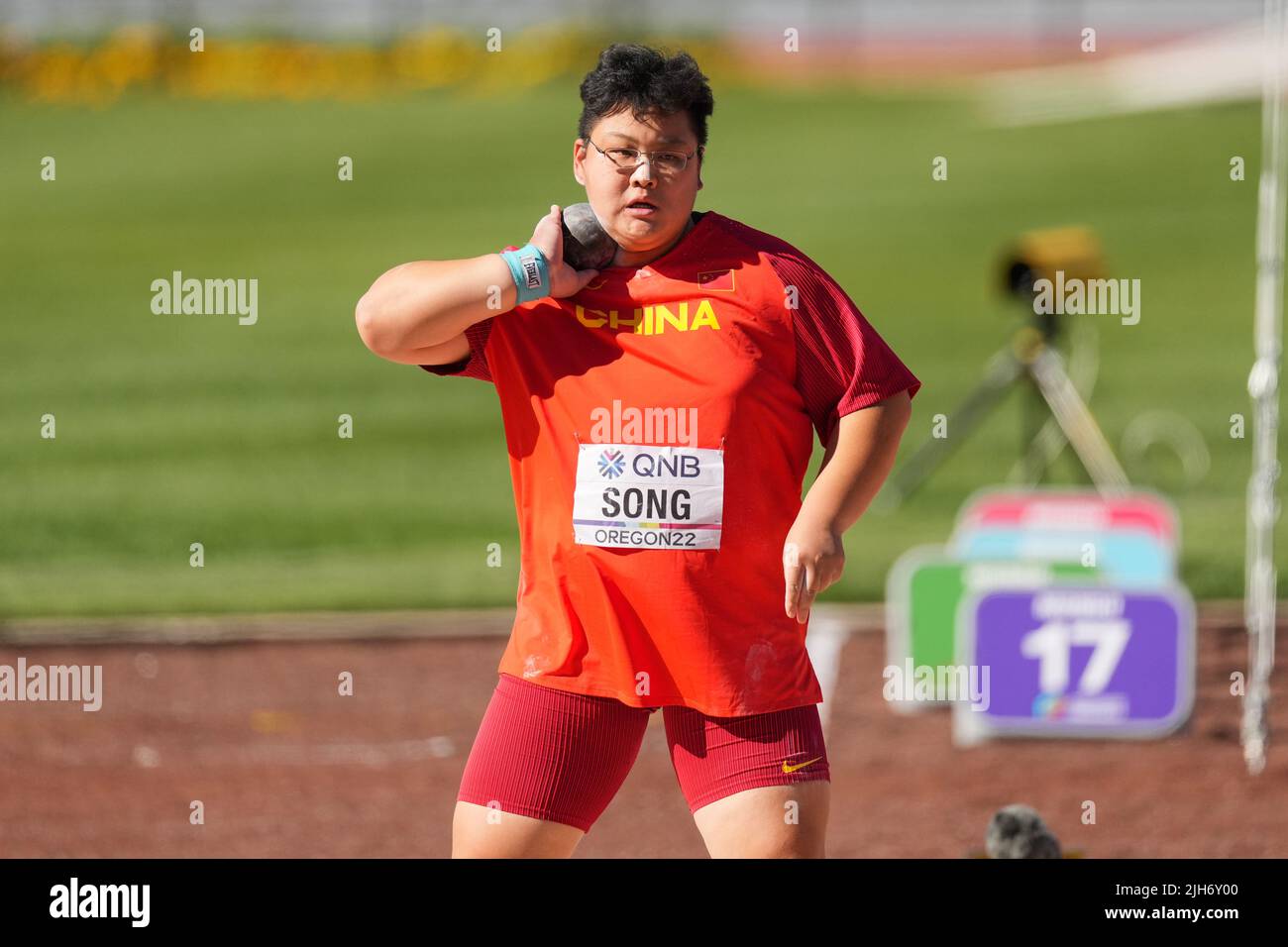 China’s Jiayuan Song during the Women’s Shot Put Qualifier on day one ...