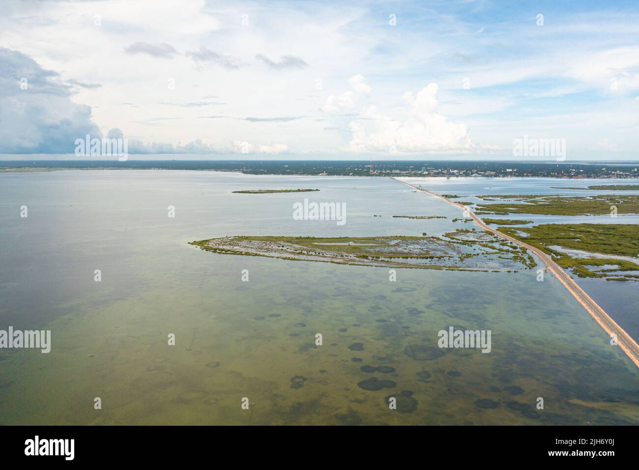 Top view of road between the city of Jaffna and the islands in the ...