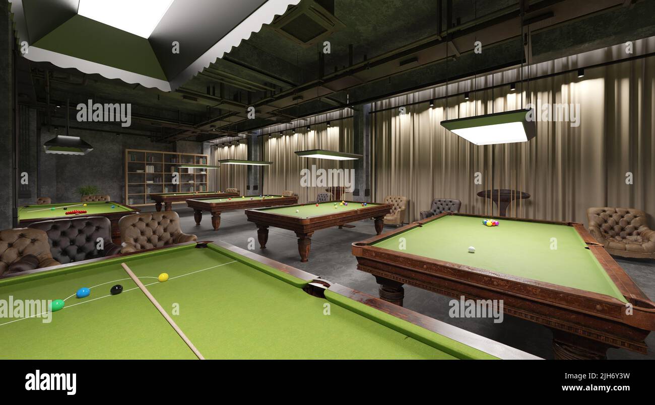 3D illustration pool room interior Stock Photo - Alamy