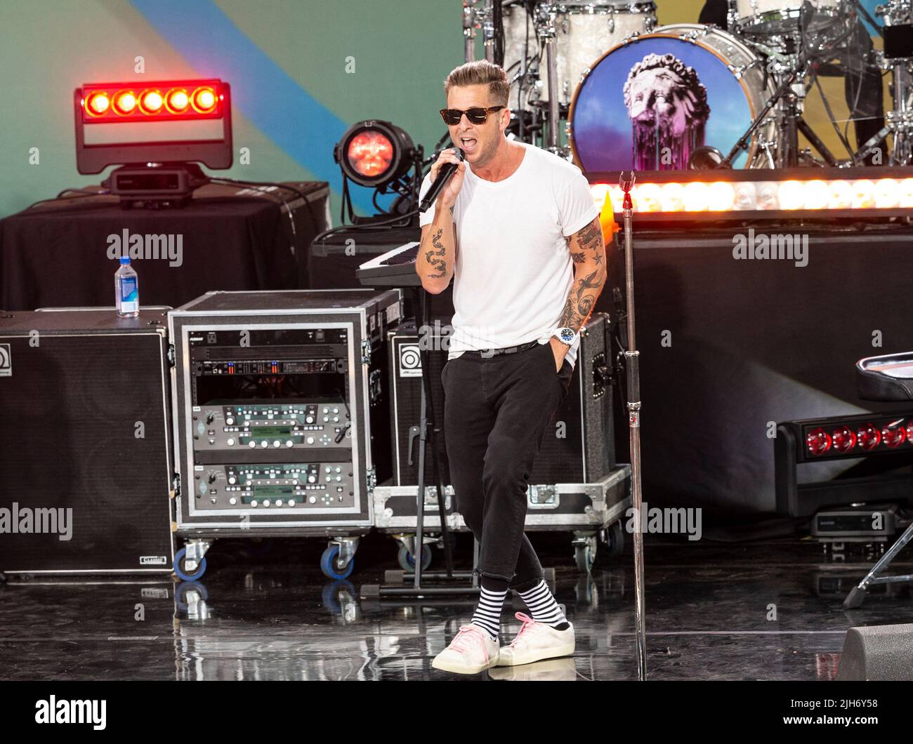 New York, NY - July 15, 2022: Ryan Tedder of Pop rock band One Republic ...