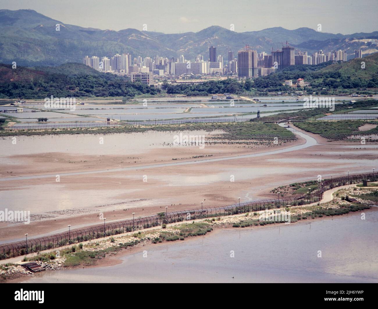 Afternoon view of Yuen Long Town from Tsim Bei Tsui, New Territories ...
