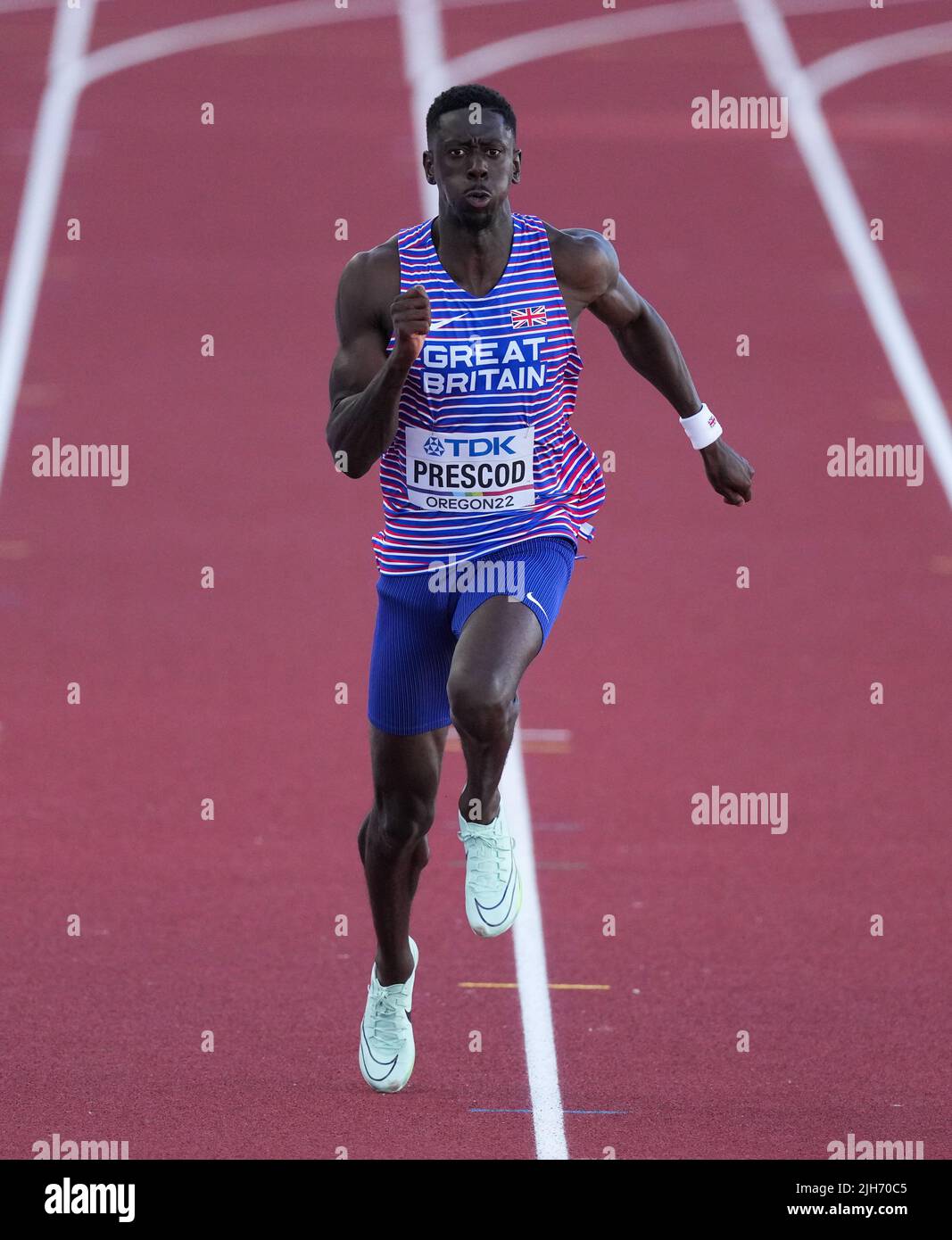 Great Britain’s Reece Prescod during the Men’s 100m heats on day one of ...