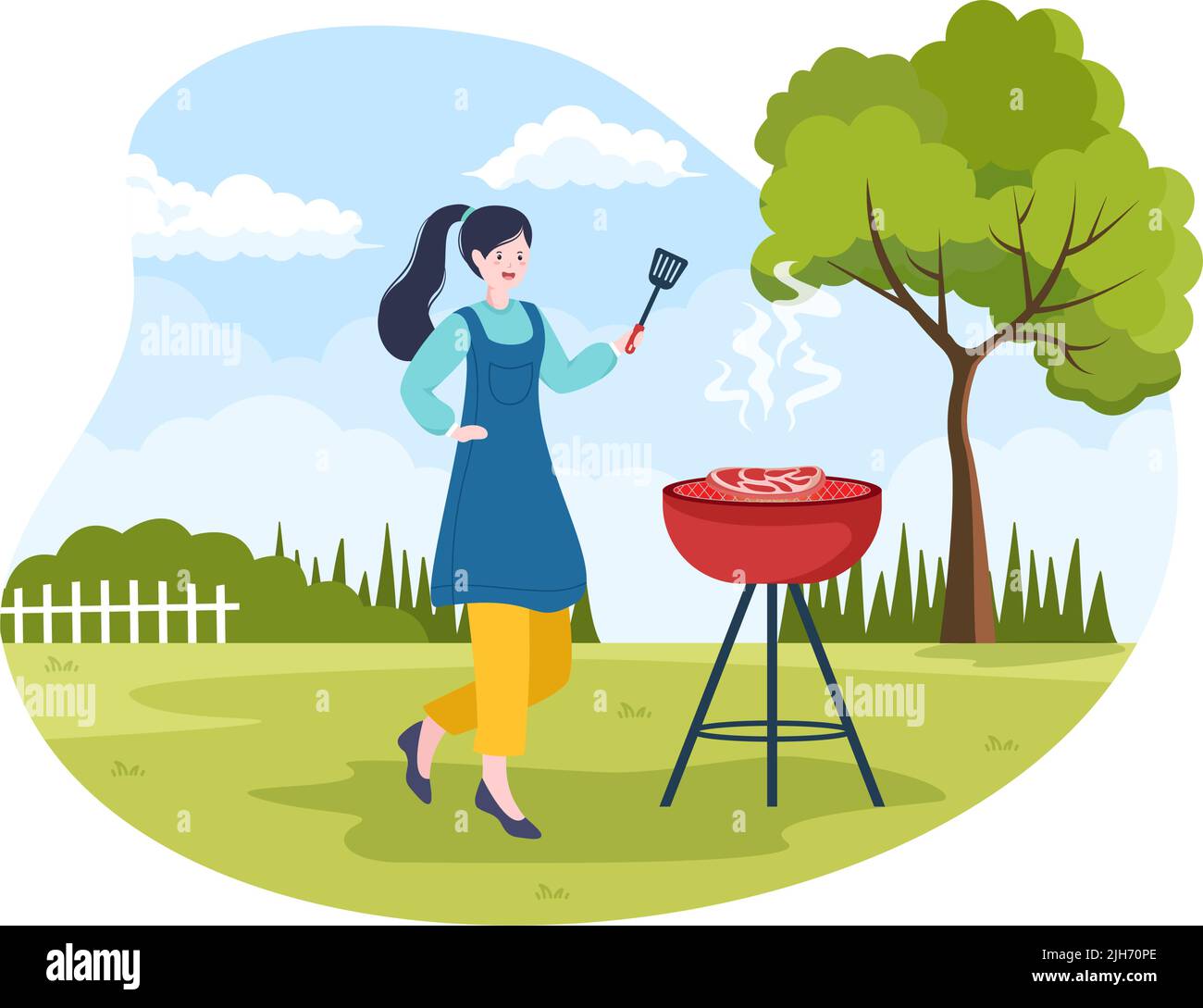 BBQ or Barbecue with Steaks on Grill, Toaster, Sausage, Chicken ...