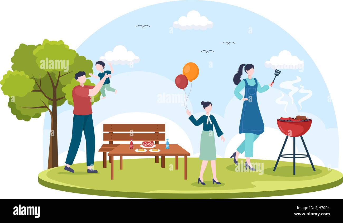 BBQ or Barbecue with Steaks on Grill, Toaster, Sausage, Chicken ...