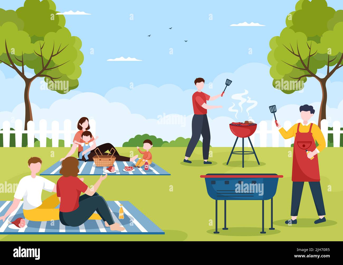 BBQ or Barbecue with Steaks on Grill, Toaster, Sausage, Chicken ...