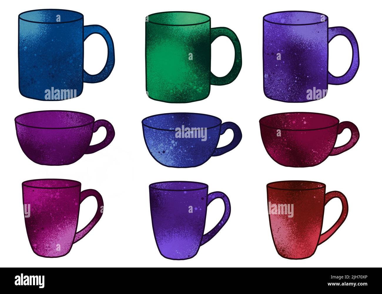 Set cups of tea or coffee for stickers and notebooks and pattern and ...