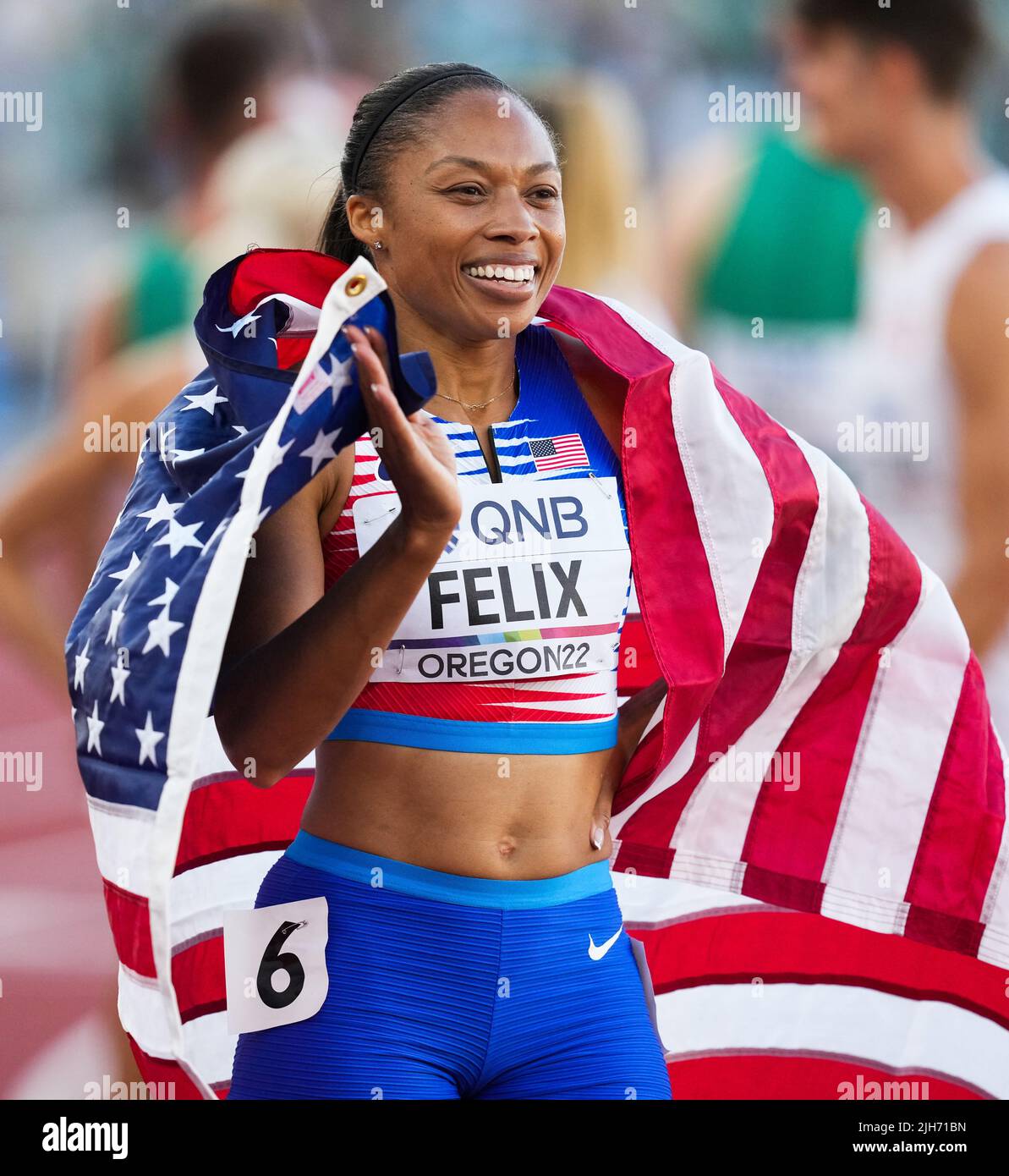USA’s Allyson Felix following the 4x400m relay final on day one of the ...