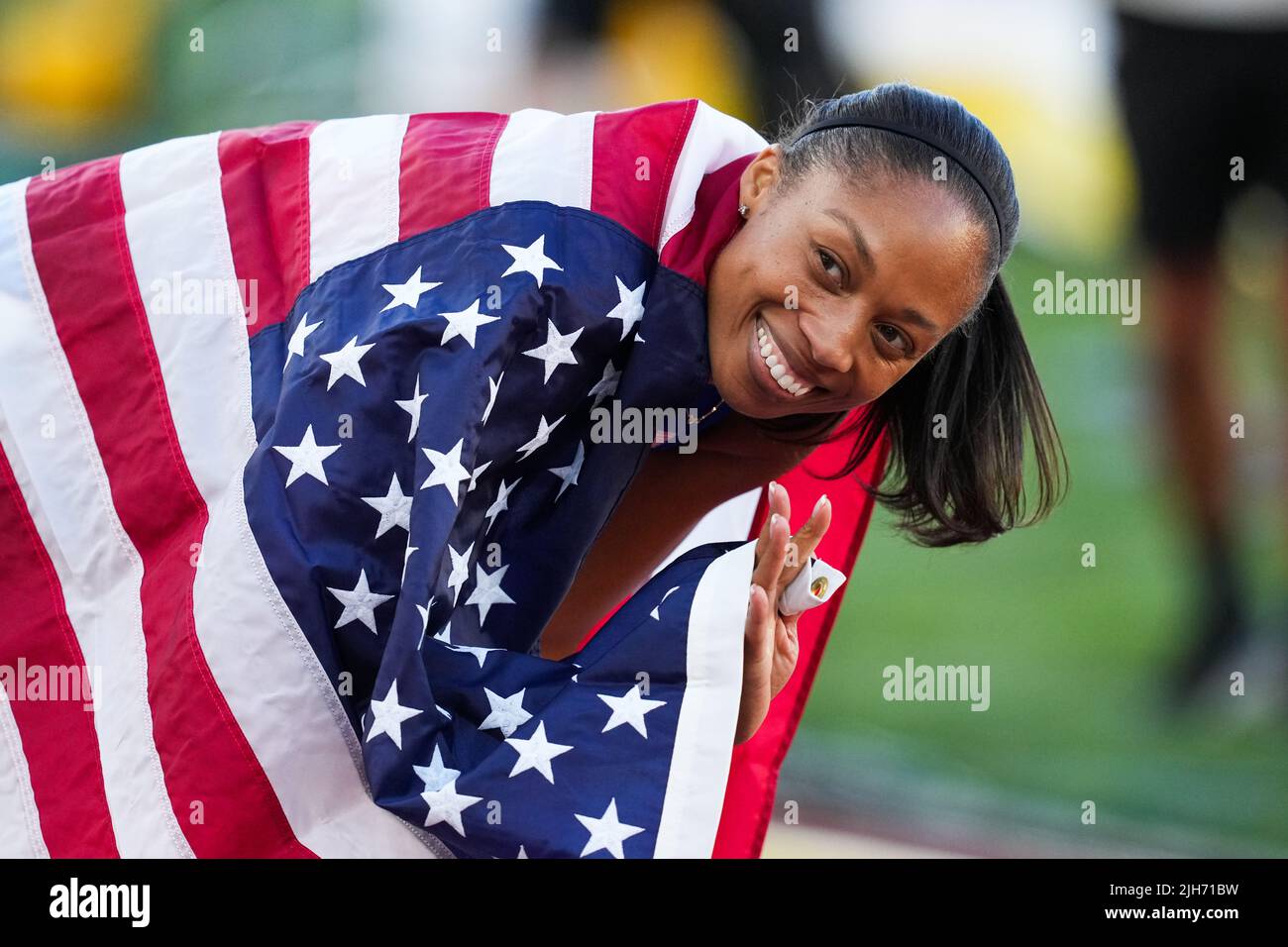 USA’s Allyson Felix following the 4x400m relay final on day one of the ...