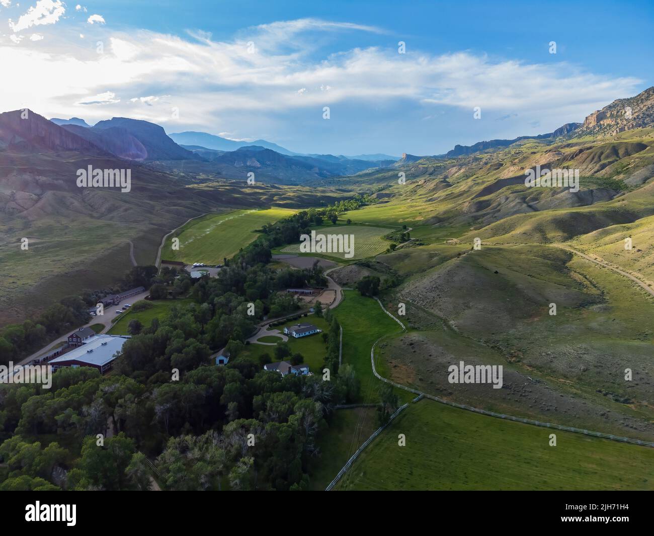 Aerial view of the landscape over Cody rural area at Wyoming Stock ...