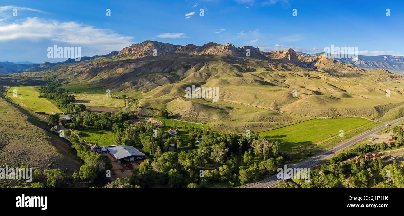 Aerial view of the landscape over Cody rural area at Wyoming Stock ...