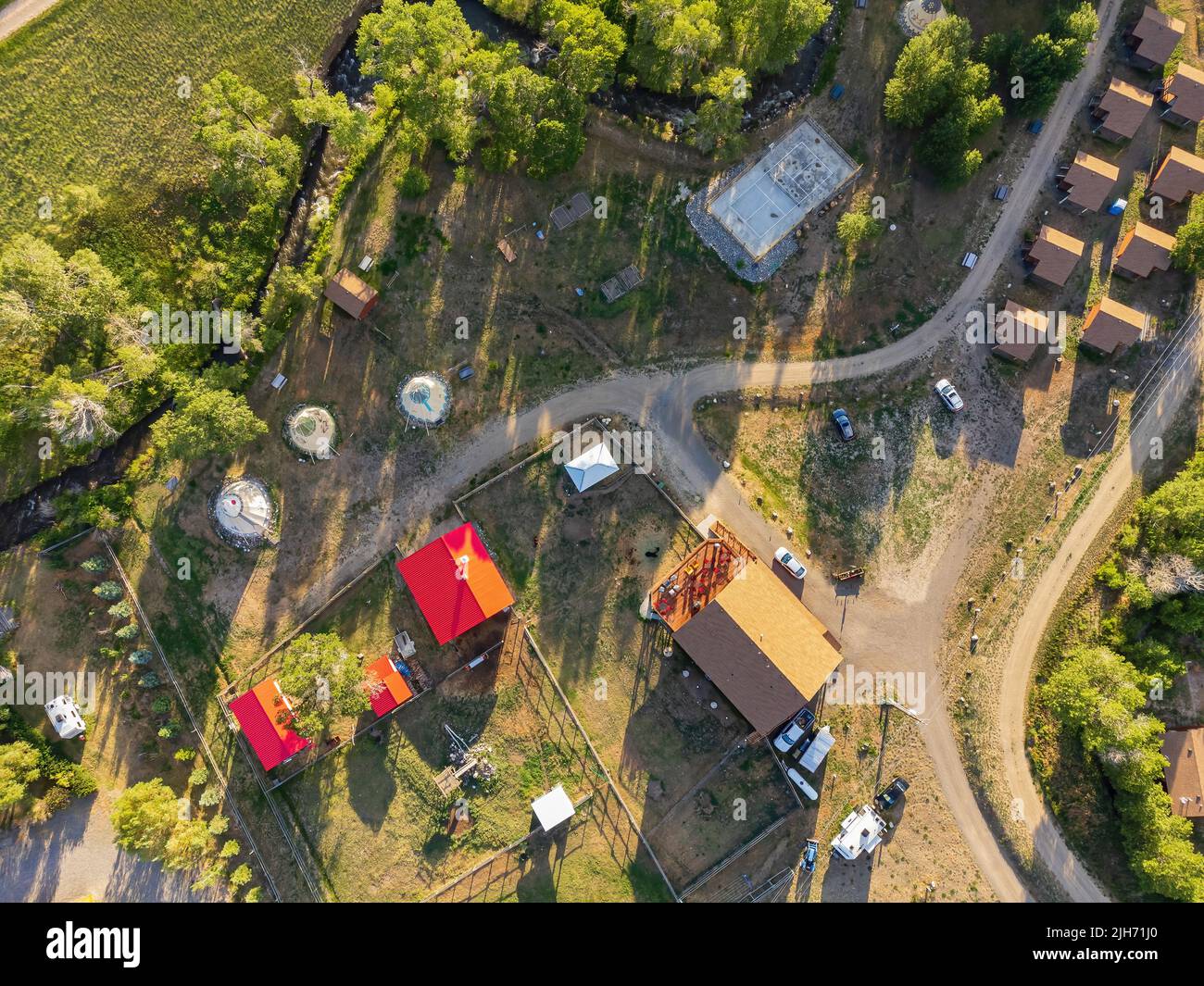 Aerial view of the landscape over Cody rural area at Wyoming Stock ...