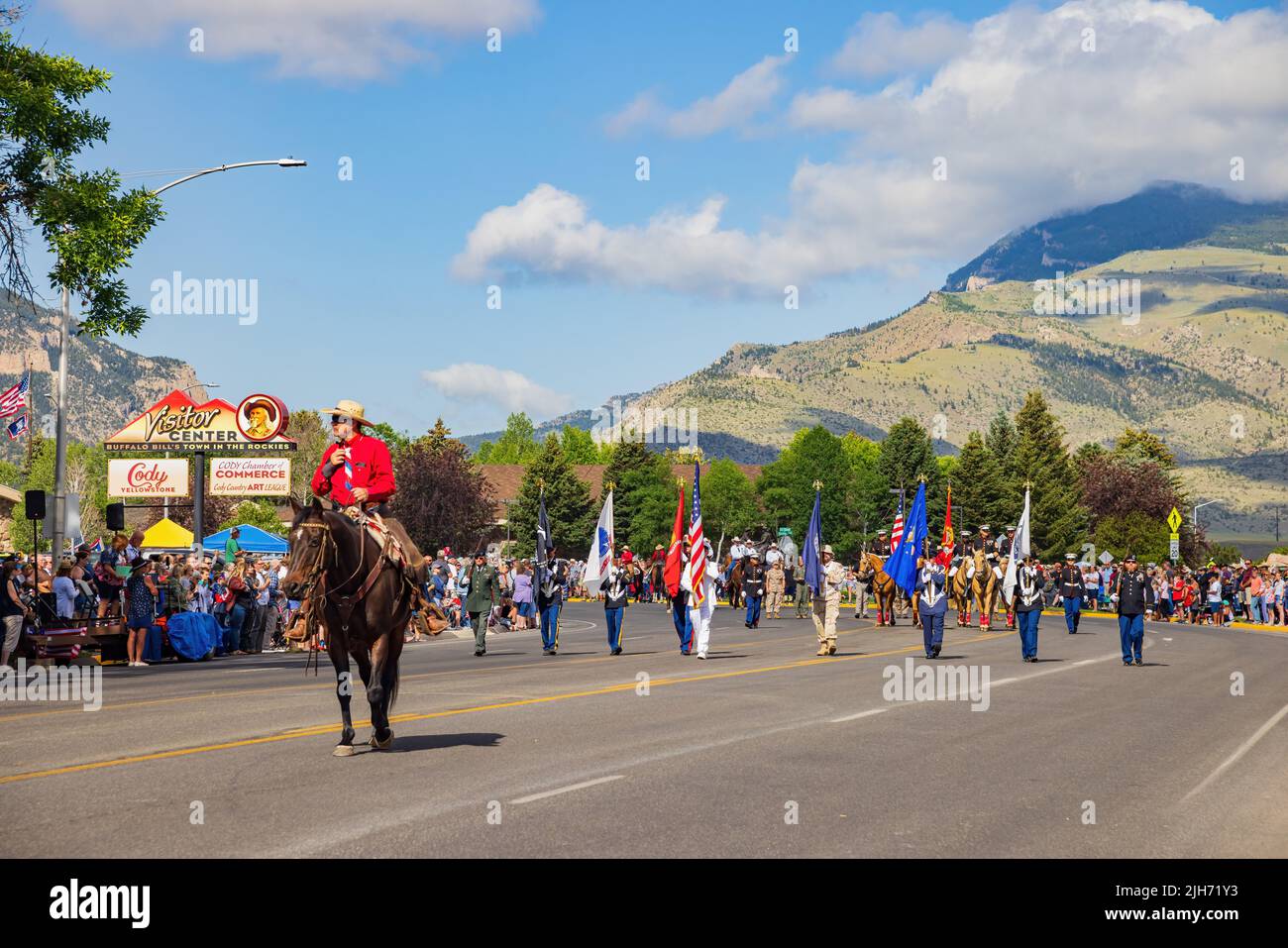 Wyoming, JUL 4 2022 - Sunny view of the famous Cody Stampede Parade ...