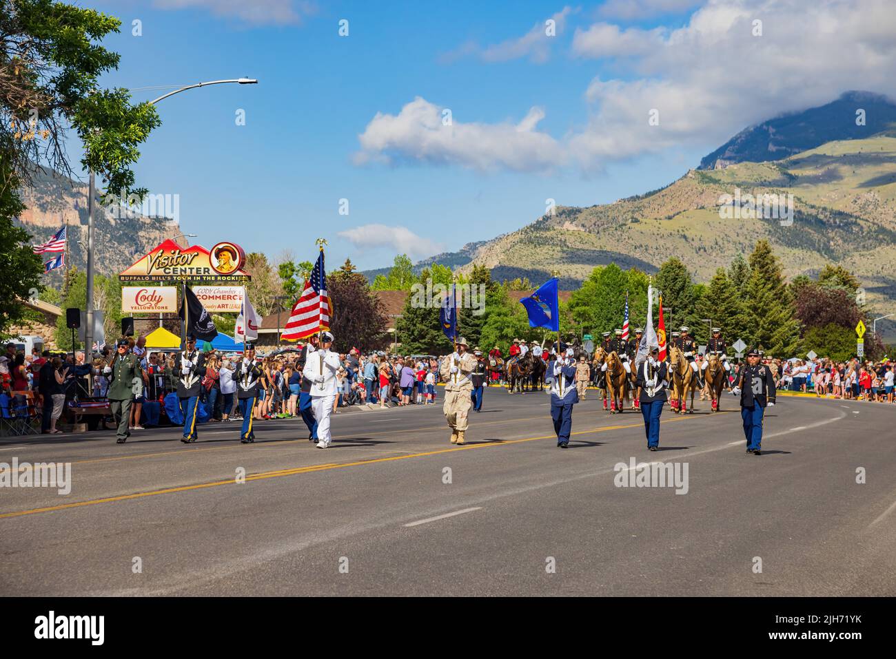 Wyoming, JUL 4 2022 - Sunny view of the famous Cody Stampede Parade ...