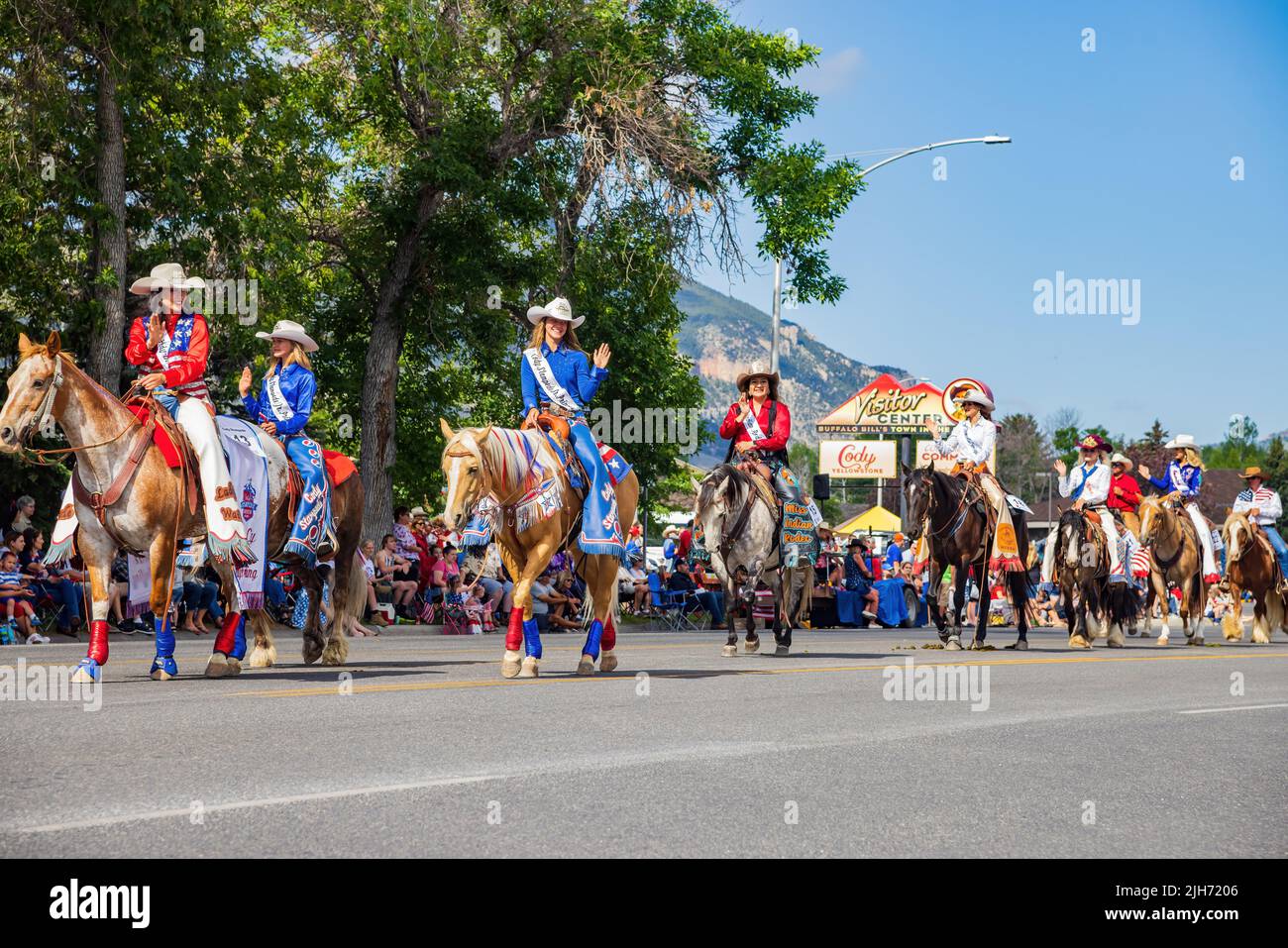 Wyoming, JUL 4 2022 - Sunny view of the famous Cody Stampede Parade ...