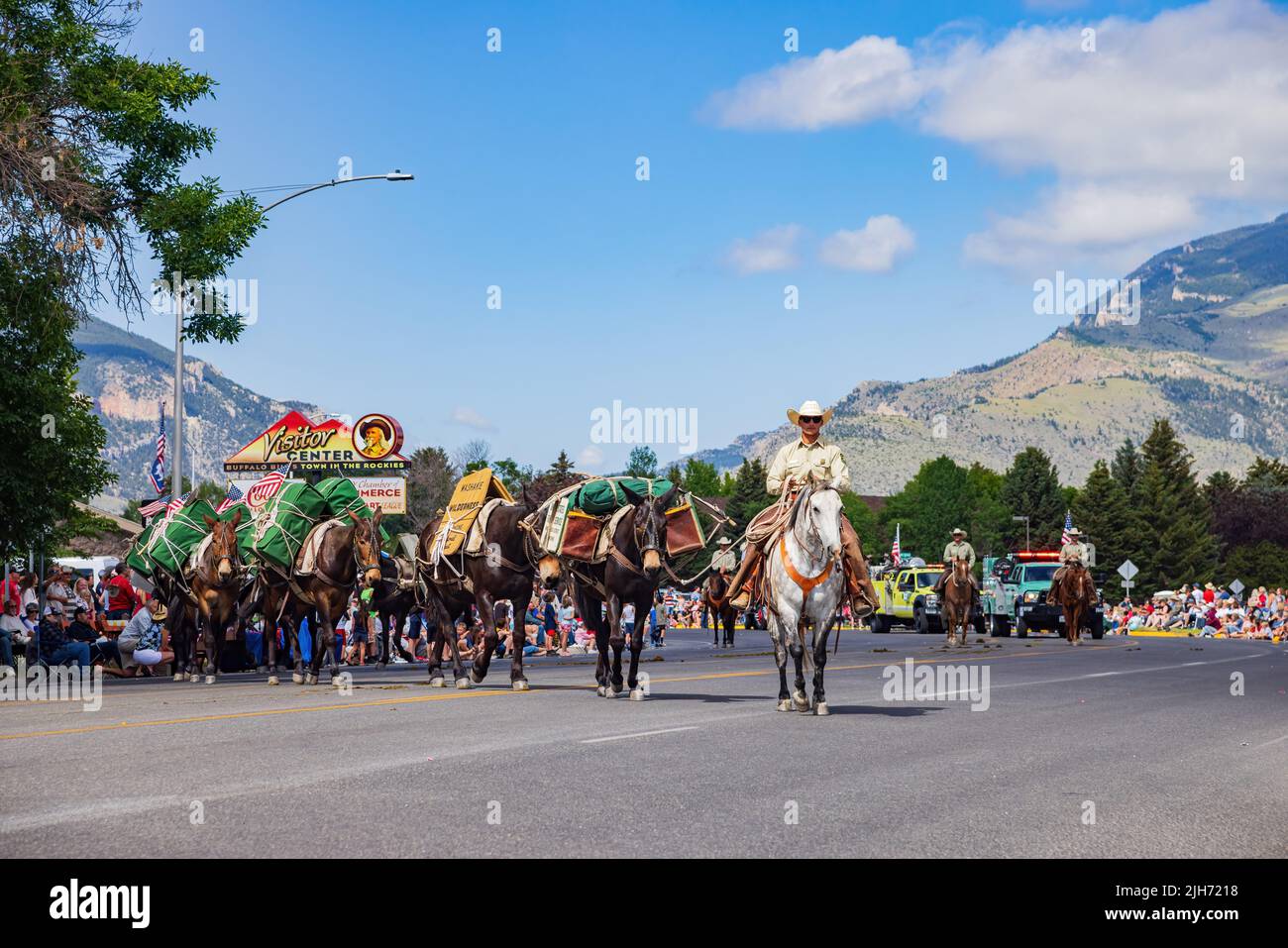 Wyoming, JUL 4 2022 - Sunny view of the famous Cody Stampede Parade ...