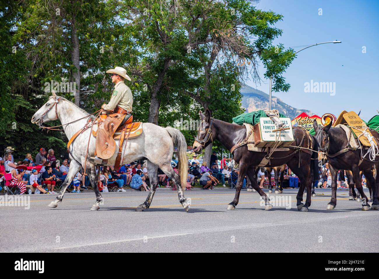 Wyoming, JUL 4 2022 - Sunny view of the famous Cody Stampede Parade ...