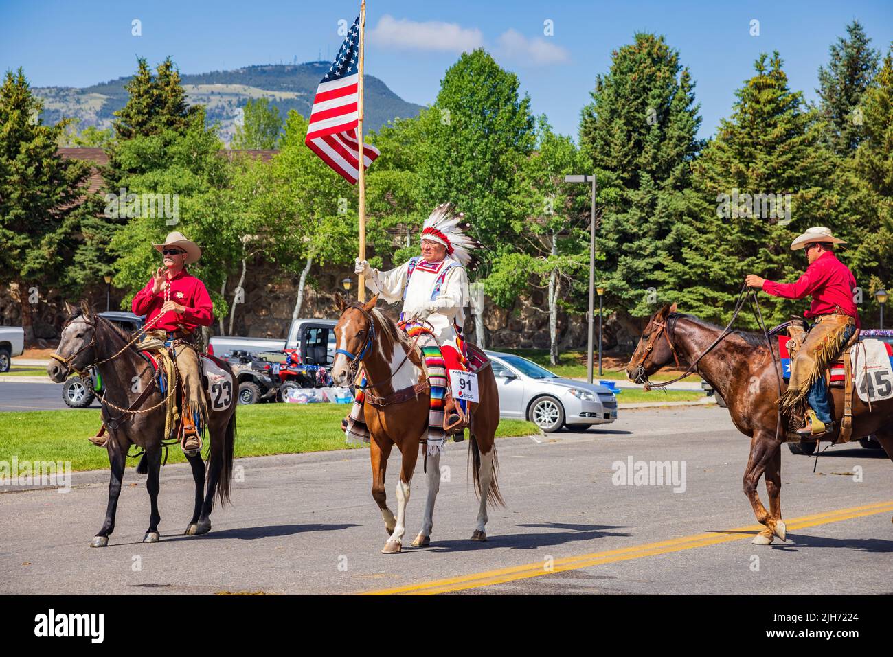 Wyoming, JUL 4 2022 - Sunny view of the famous Cody Stampede Parade ...