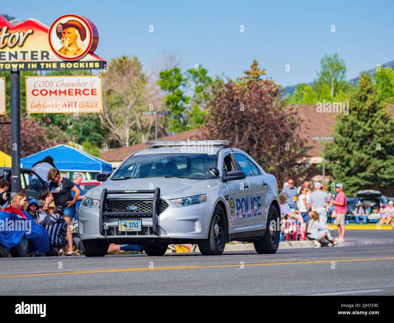 Wyoming, JUL 4 2022 - Police car in the famous Cody Stampede Parade ...