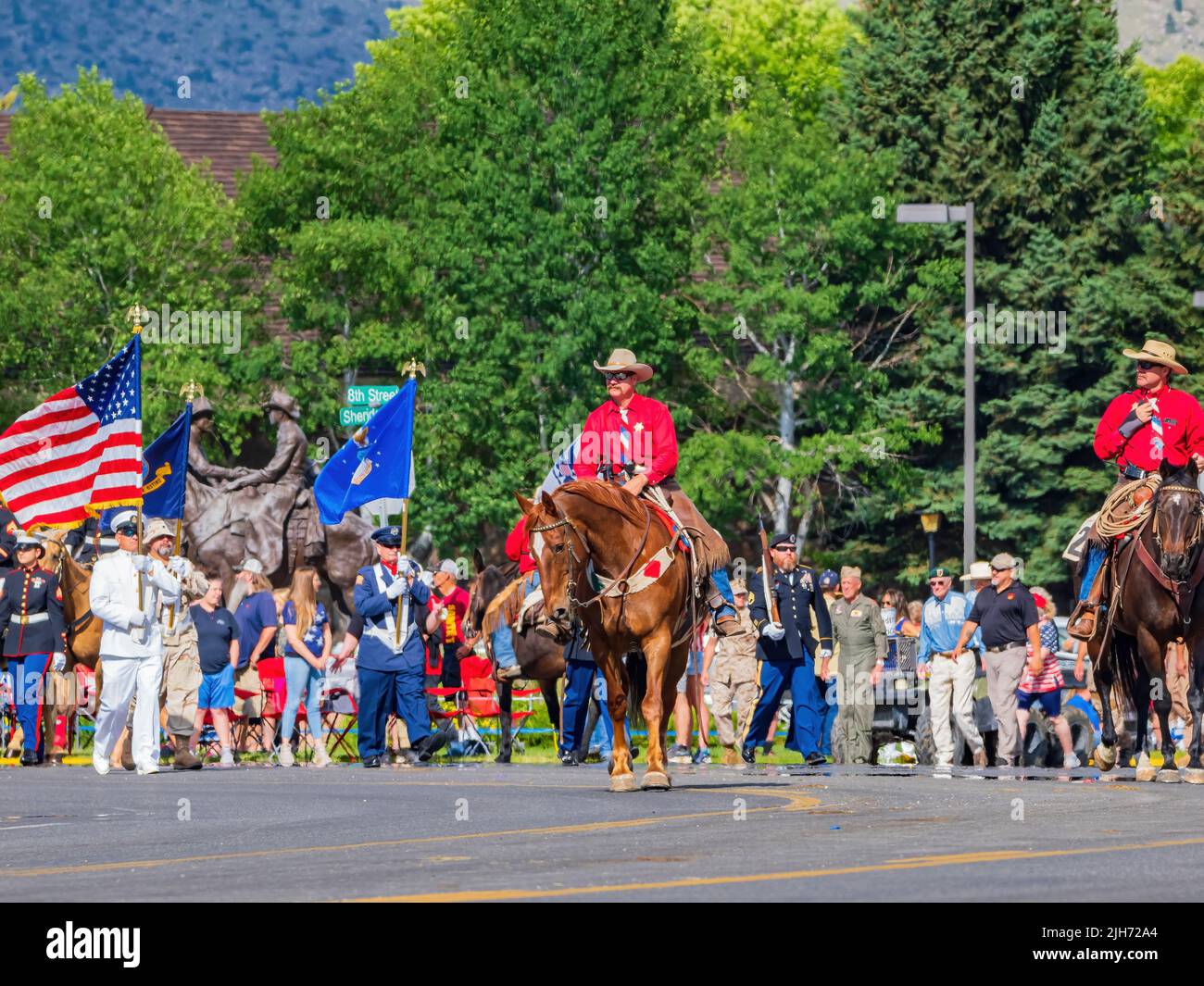 Wyoming, JUL 4 2022 - Sunny view of the famous Cody Stampede Parade ...