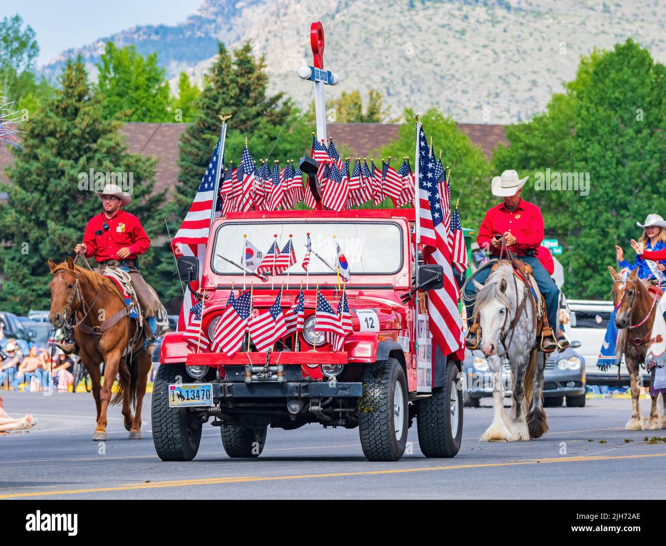 Wyoming, JUL 4 2022 - Sunny view of the famous Cody Stampede Parade ...