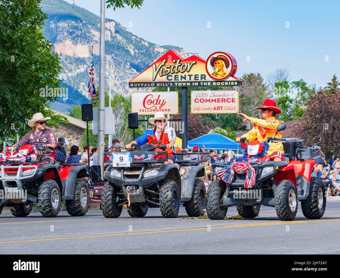 Wyoming, JUL 4 2022 - Sunny view of the famous Cody Stampede Parade ...
