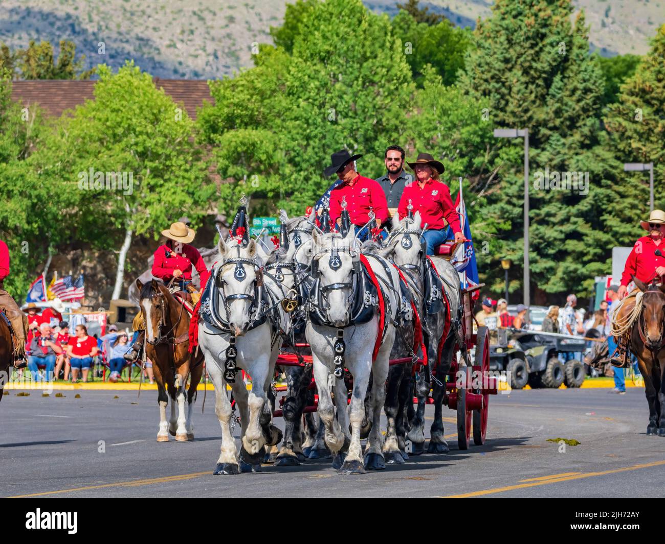 Wyoming, JUL 4 2022 - Sunny view of the famous Cody Stampede Parade ...