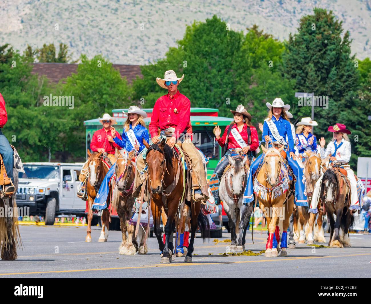 Wyoming, JUL 4 2022 - Sunny view of the famous Cody Stampede Parade ...