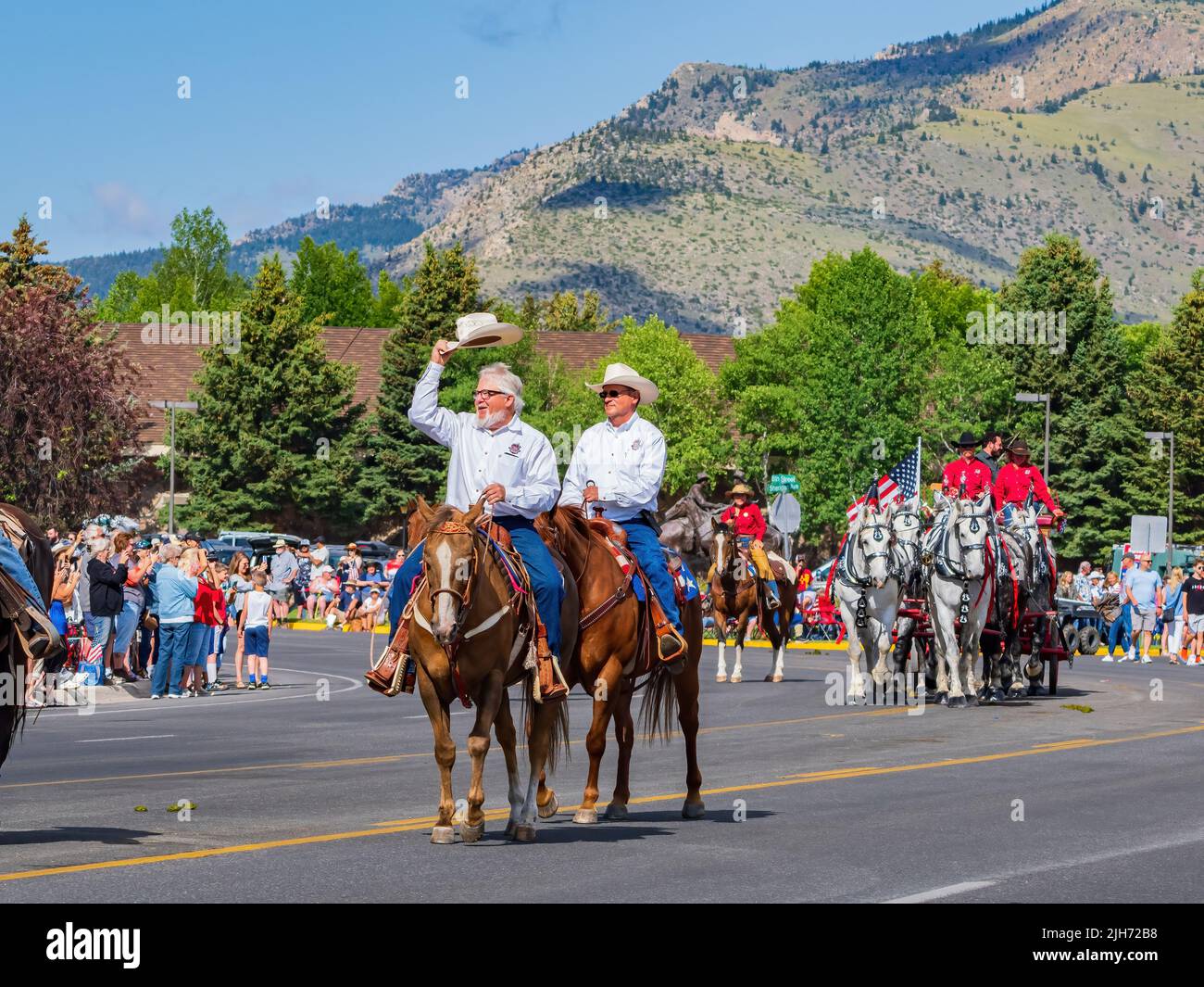 Wyoming, JUL 4 2022 - Sunny view of the famous Cody Stampede Parade ...
