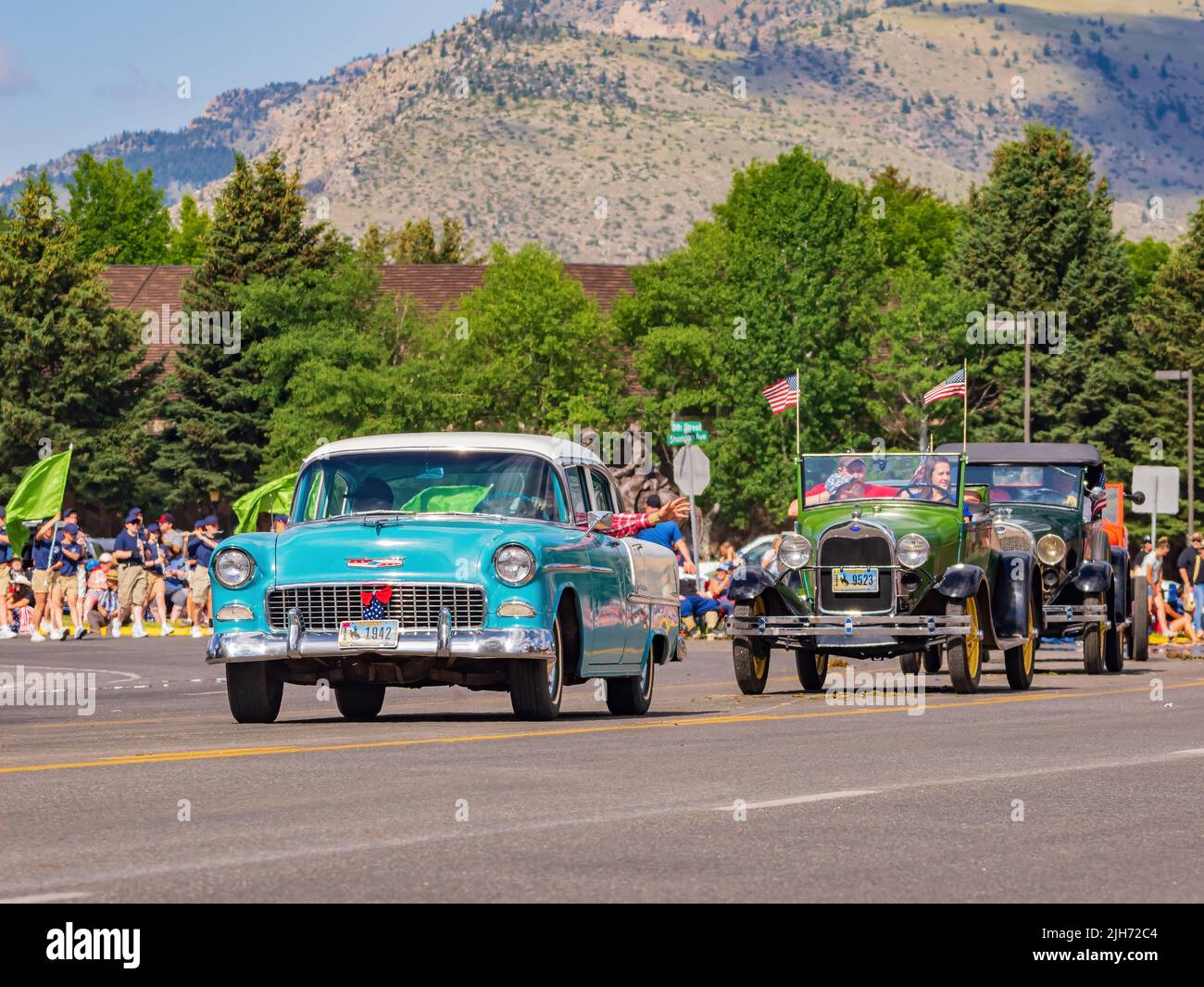 Wyoming, JUL 4 2022 - Sunny view of the famous Cody Stampede Parade ...