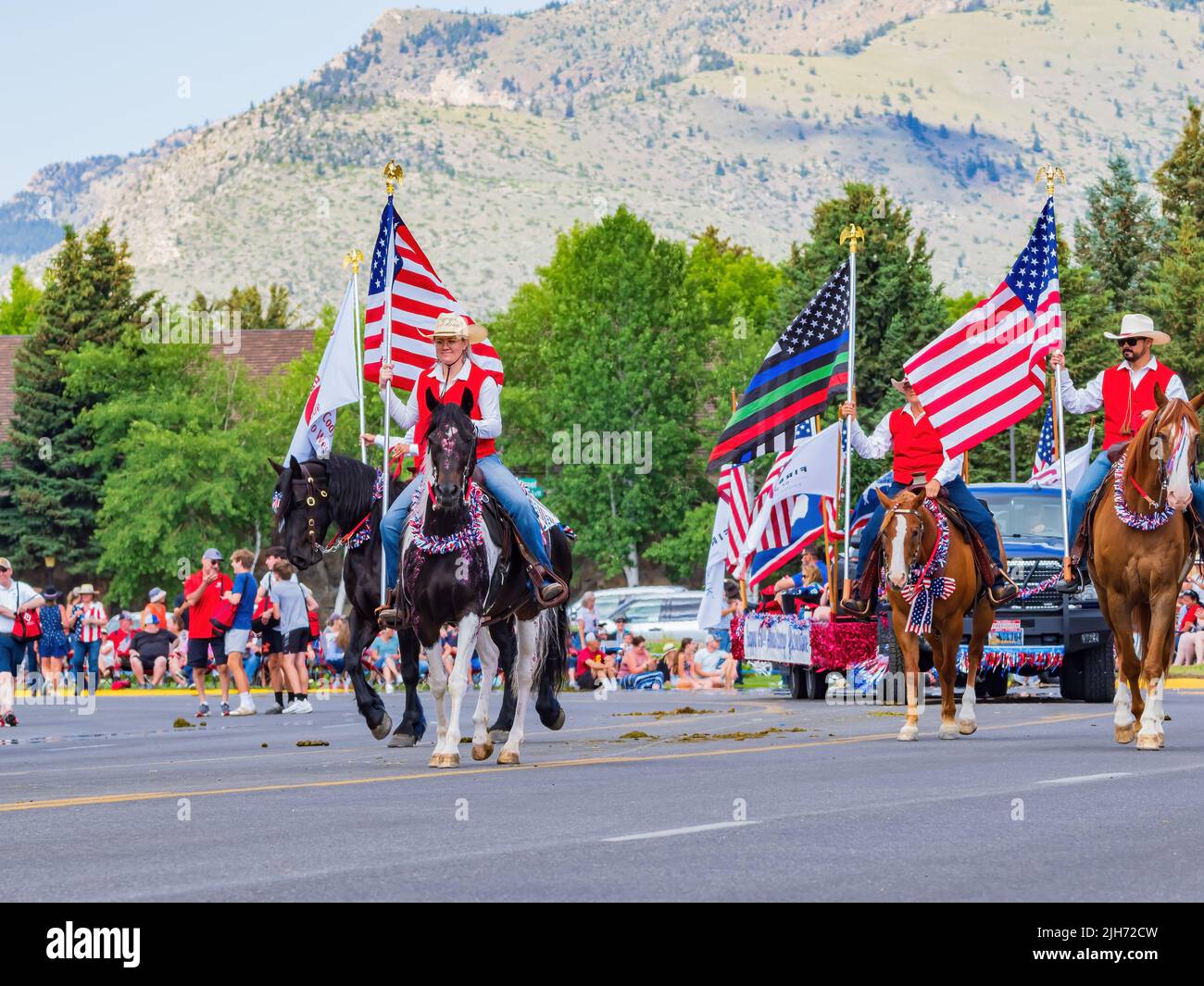 Wyoming, JUL 4 2022 - Sunny view of the famous Cody Stampede Parade ...
