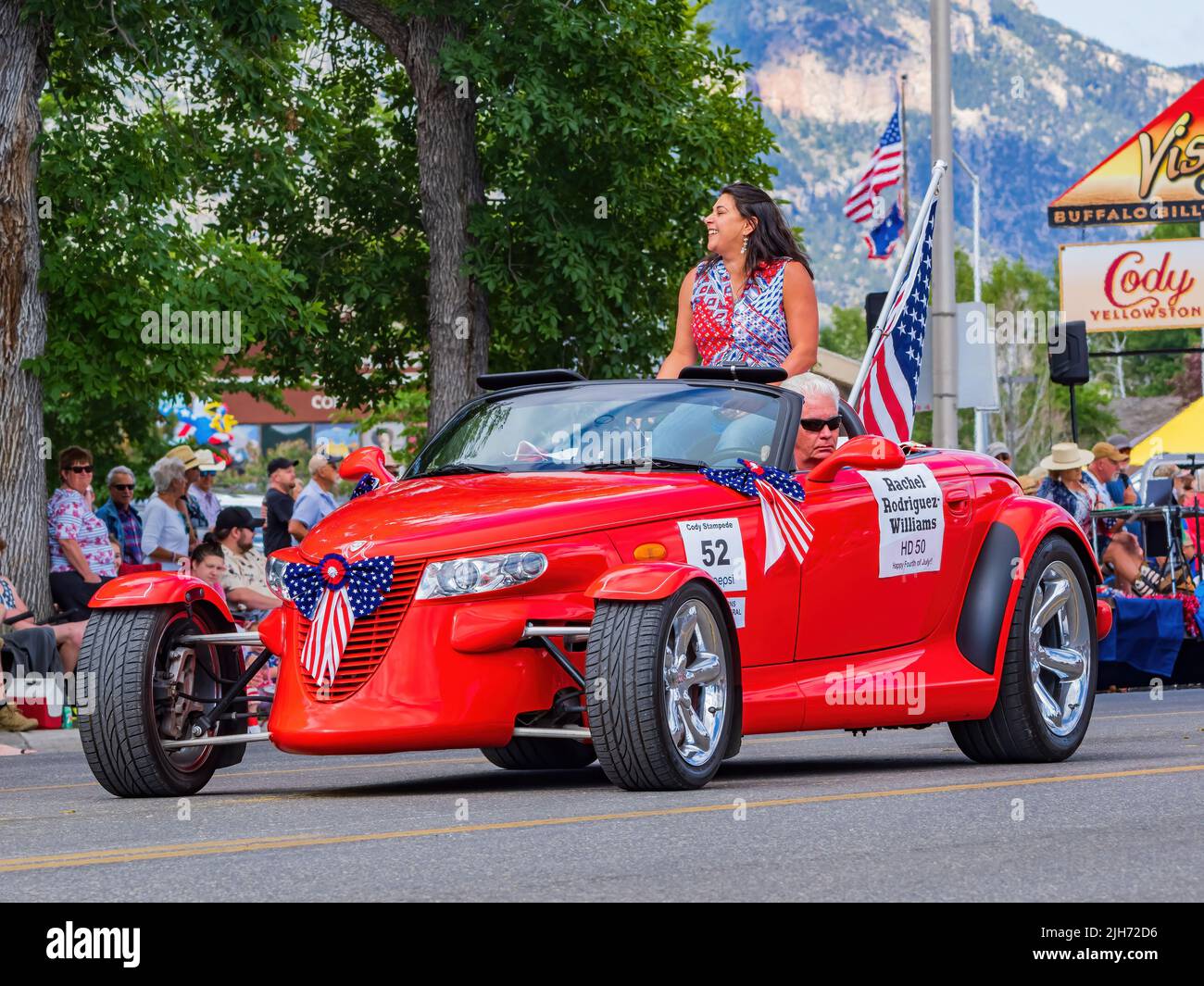Wyoming, JUL 4 2022 - Sunny view of the famous Cody Stampede Parade ...