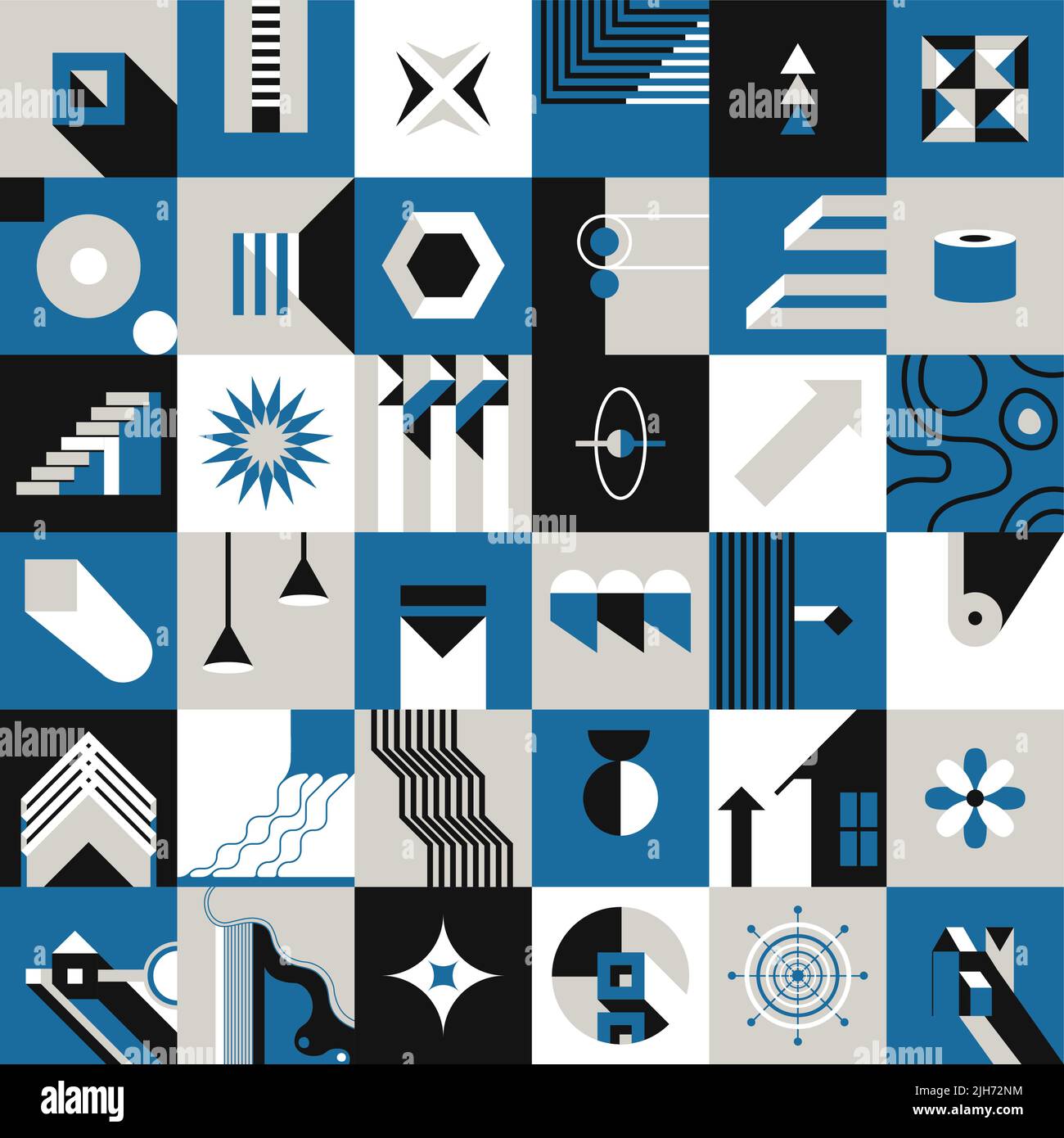 Mid century modern or Bauhaus abstract grid shape Stock Vector Image ...