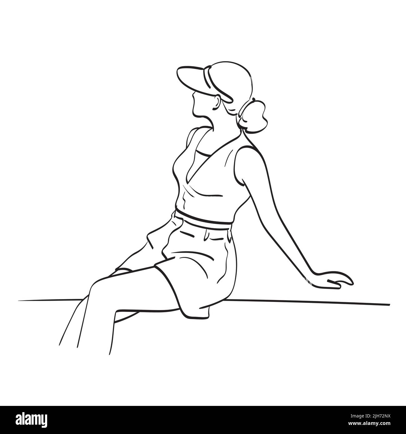 Women line drawing hat hi-res stock photography and images - Alamy