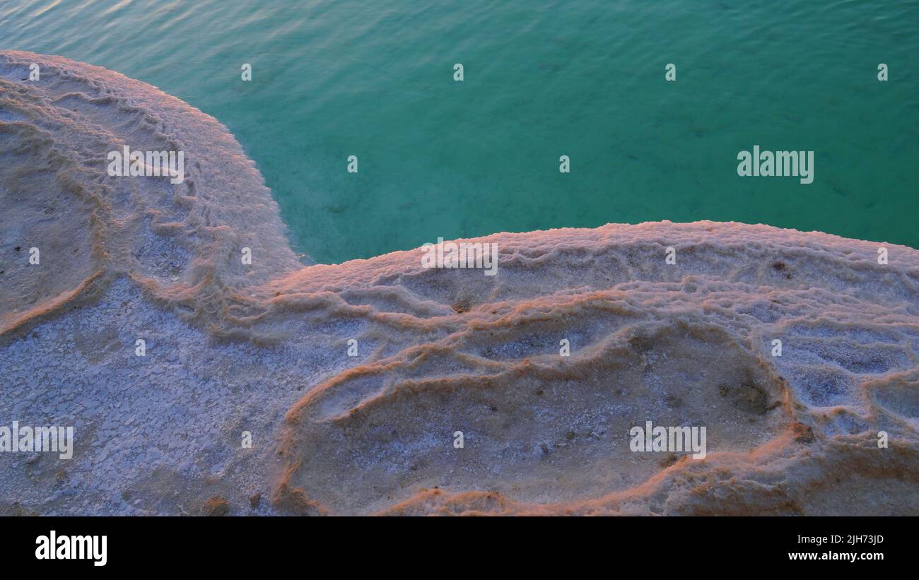 Large Salt accumulated on the shore of the Dead sea. Deposits of ...