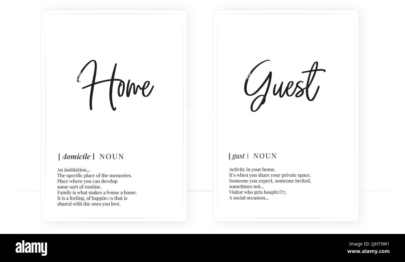 Guest and home, vector. Minimalist poster design. Wall art, guest and ...