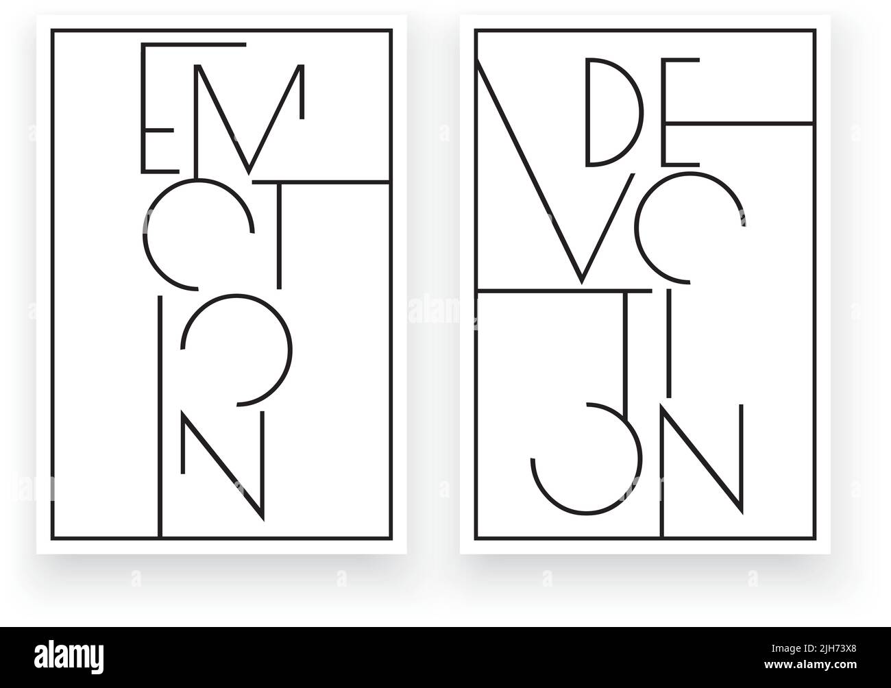 Emotion devotion, vector. Minimalist poster design in three pieces ...