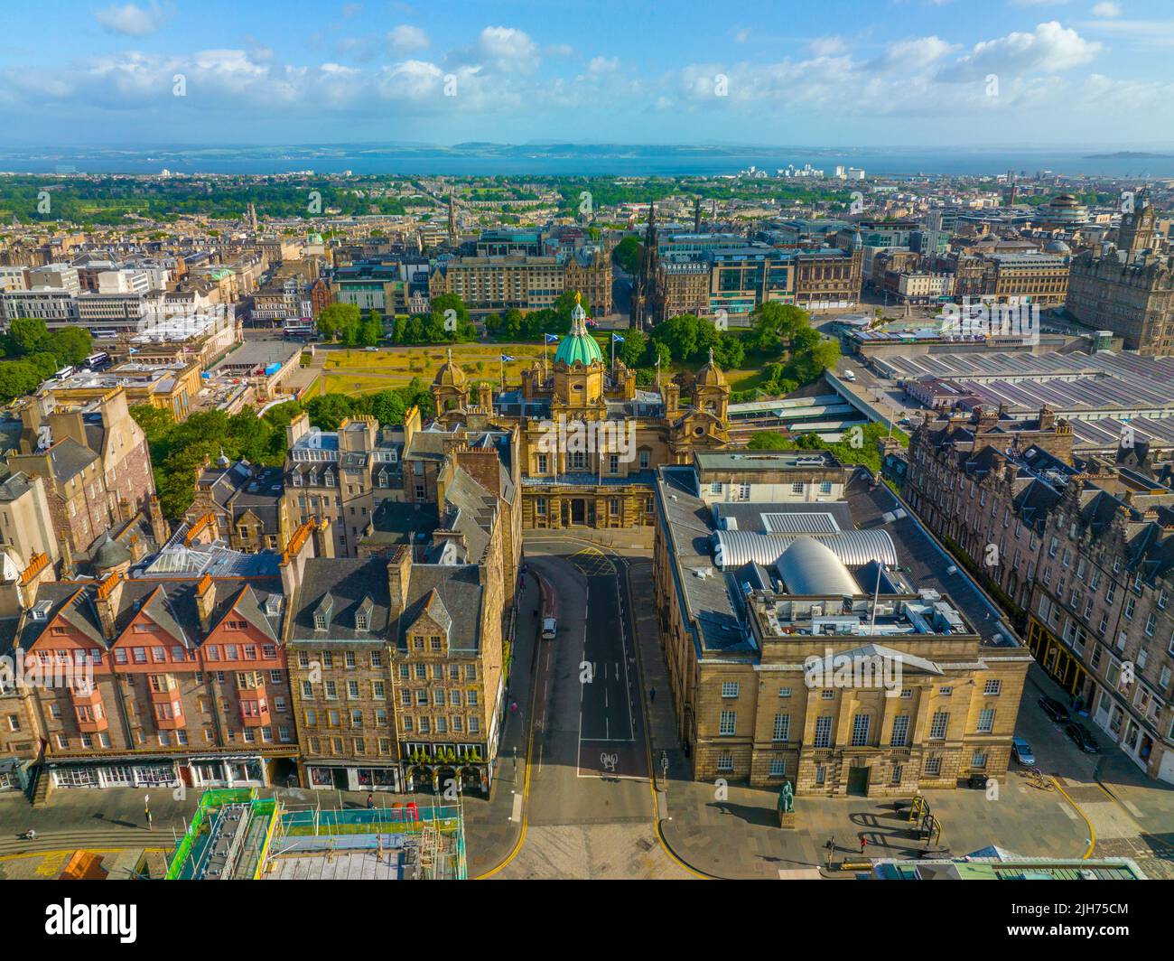 Old Town on Royal Mile and Museum on the Mound aerial view in Edinburgh ...